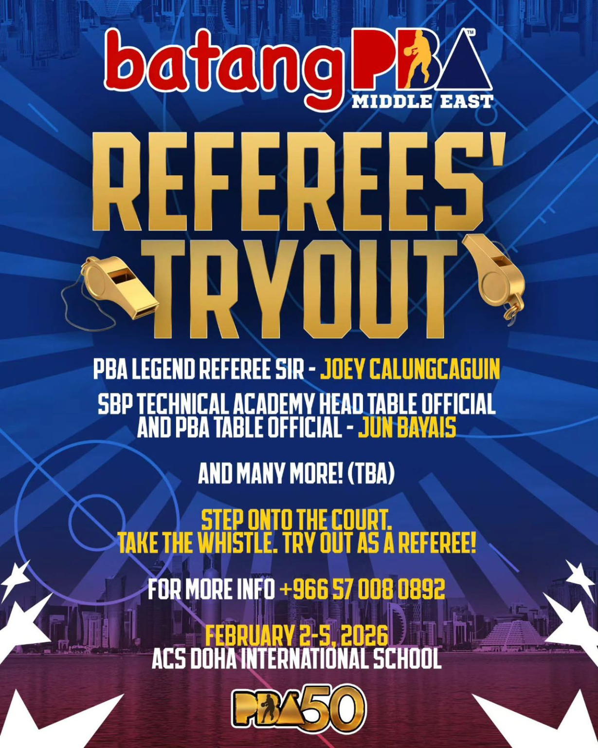 Batang PBA Middle East opens referee tryouts ahead of February tournament